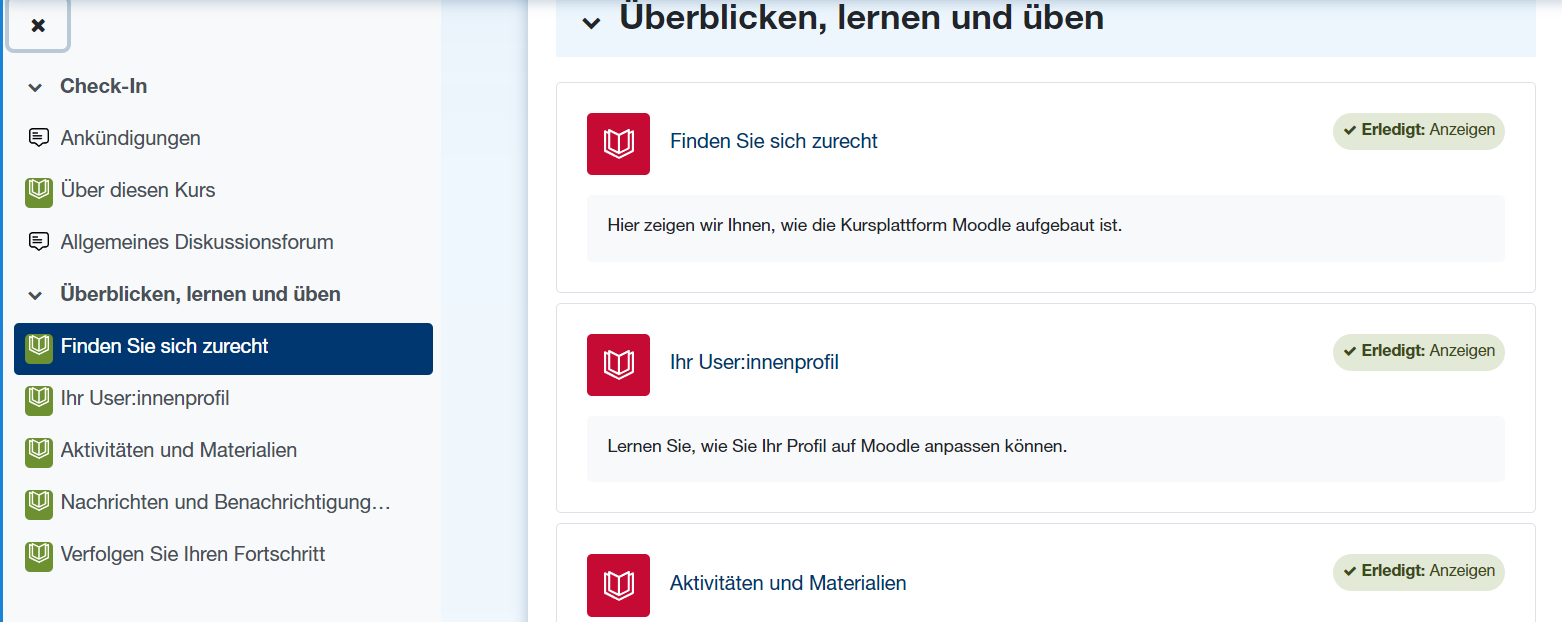 Verfolgen Sie Ihren Fortschritt | Moodle BFI Wien